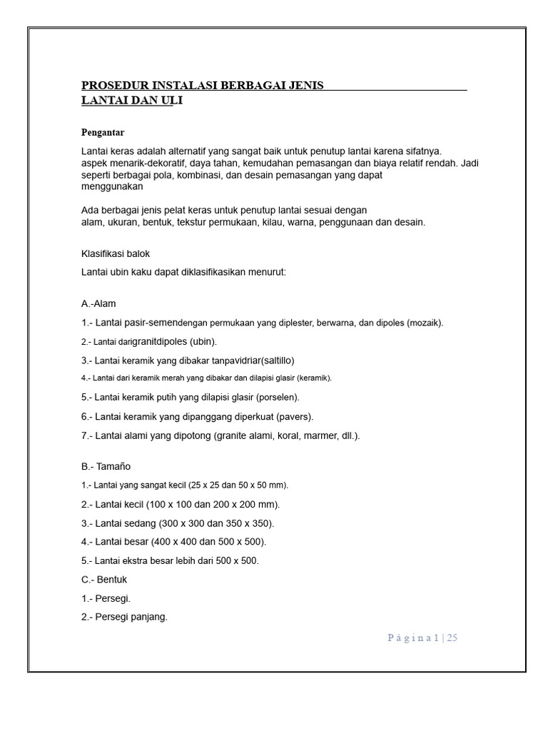 Prosedur Instalasi Berbagai Jenis Lantai Dan Pelat | PDF