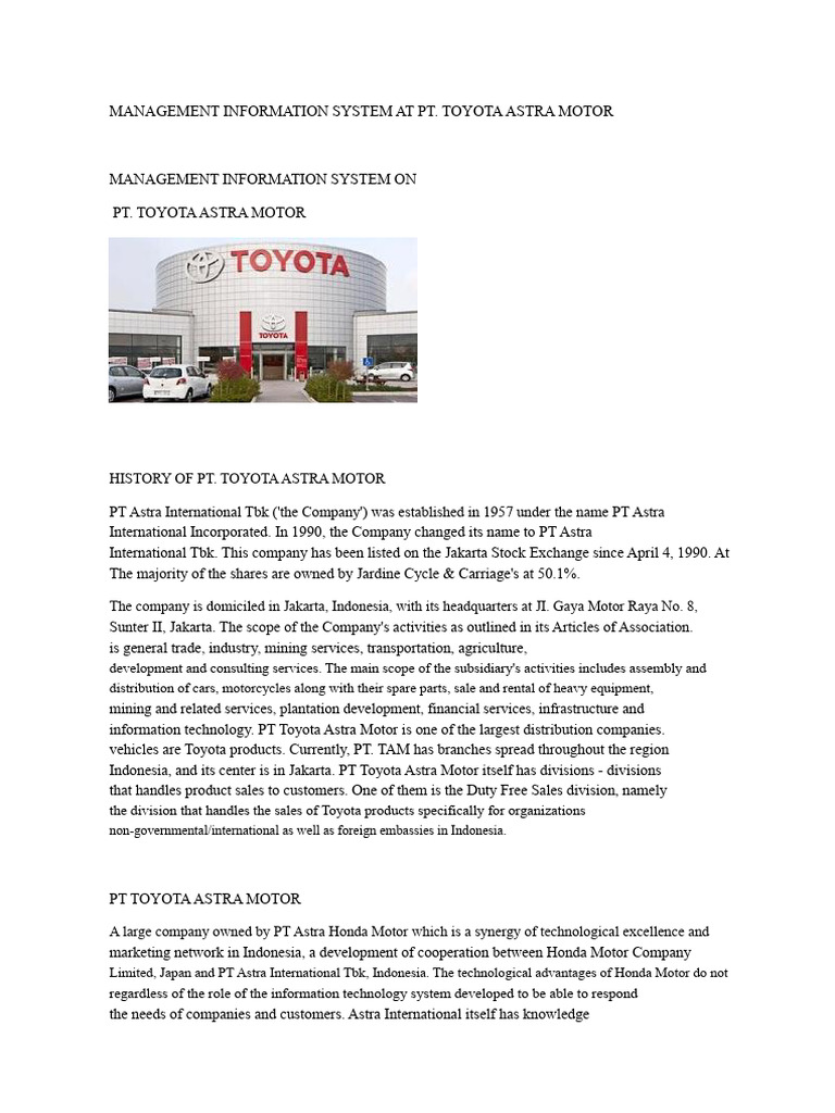 Management Info System at PT Toyota Astra | PDF | Enterprise Resource ...