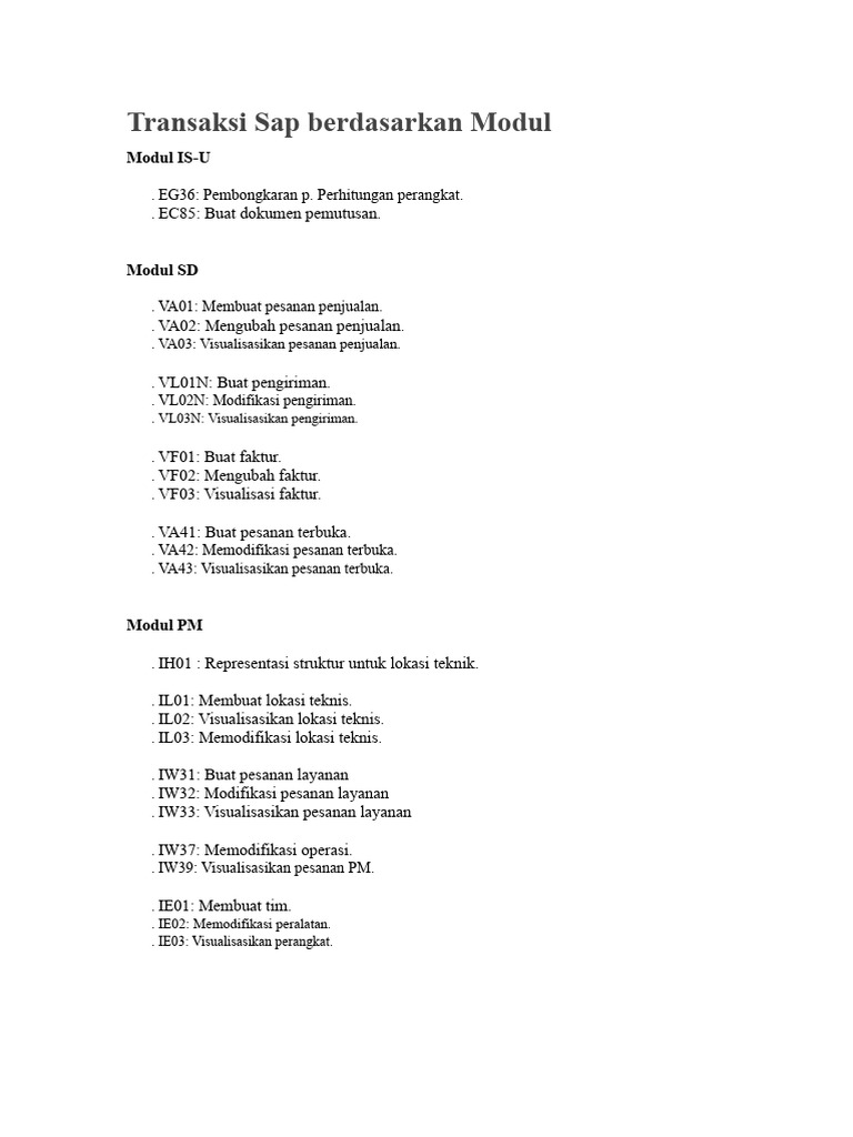 Transaksi Sap Berdasarkan Modul | PDF