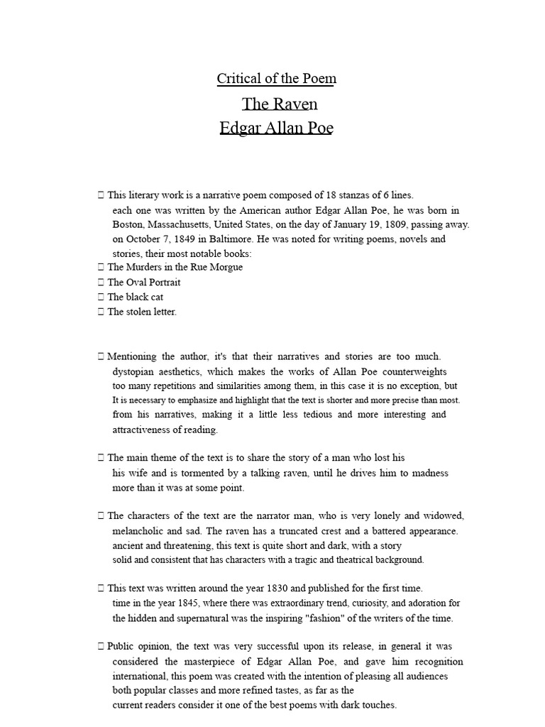 Critique of The Poem | PDF | The Raven | Edgar Allan Poe