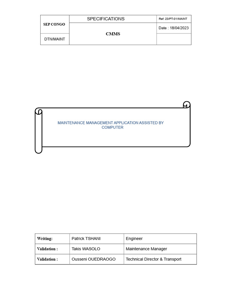 CMMS Specifications for SEP Congo | PDF | Microsoft Excel | Computing