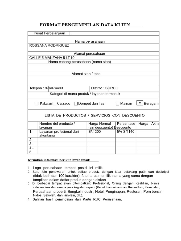 Format Pengumpulan Data Pelanggan Untuk Aplikasi. - Fia | PDF
