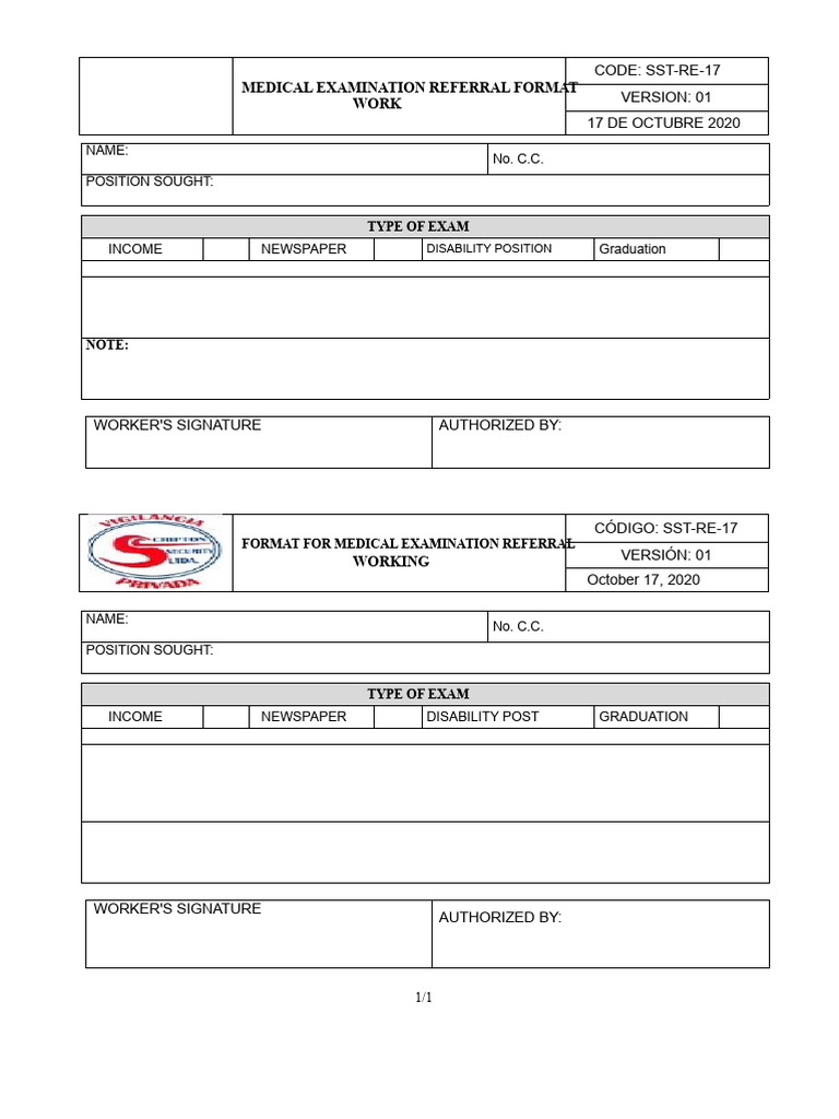 Medical Examination Referral Format | PDF