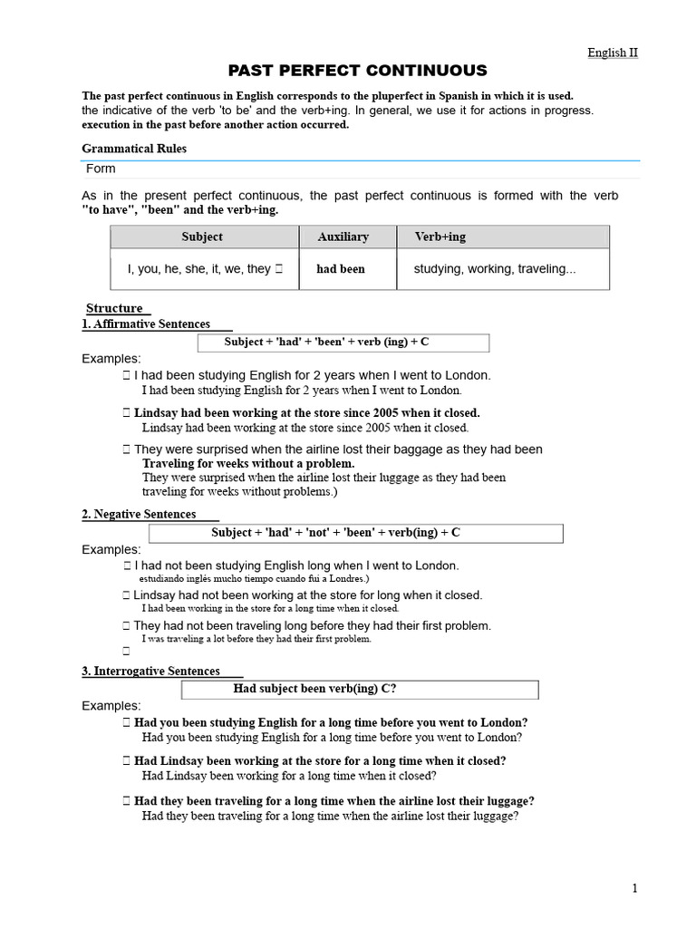 T14.past Perfect Continuous PDF | PDF | Verb | Linguistic Typology