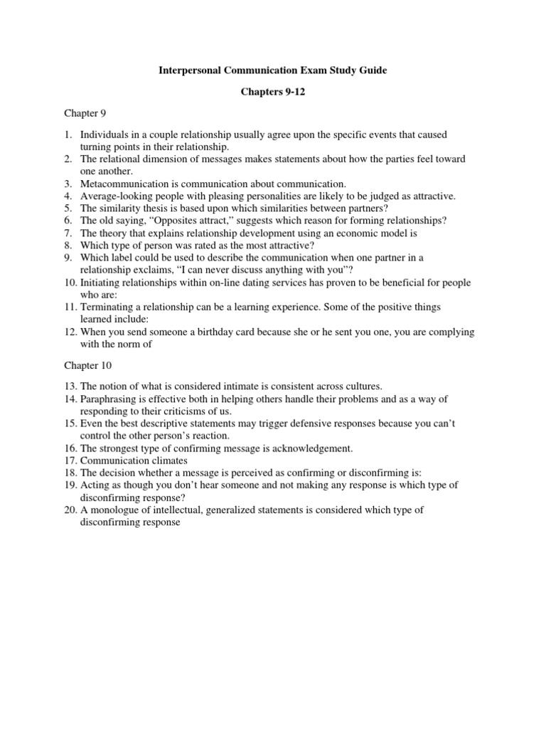 Ipc Test 3 Study Guide | PDF | Interpersonal Communication | Communication