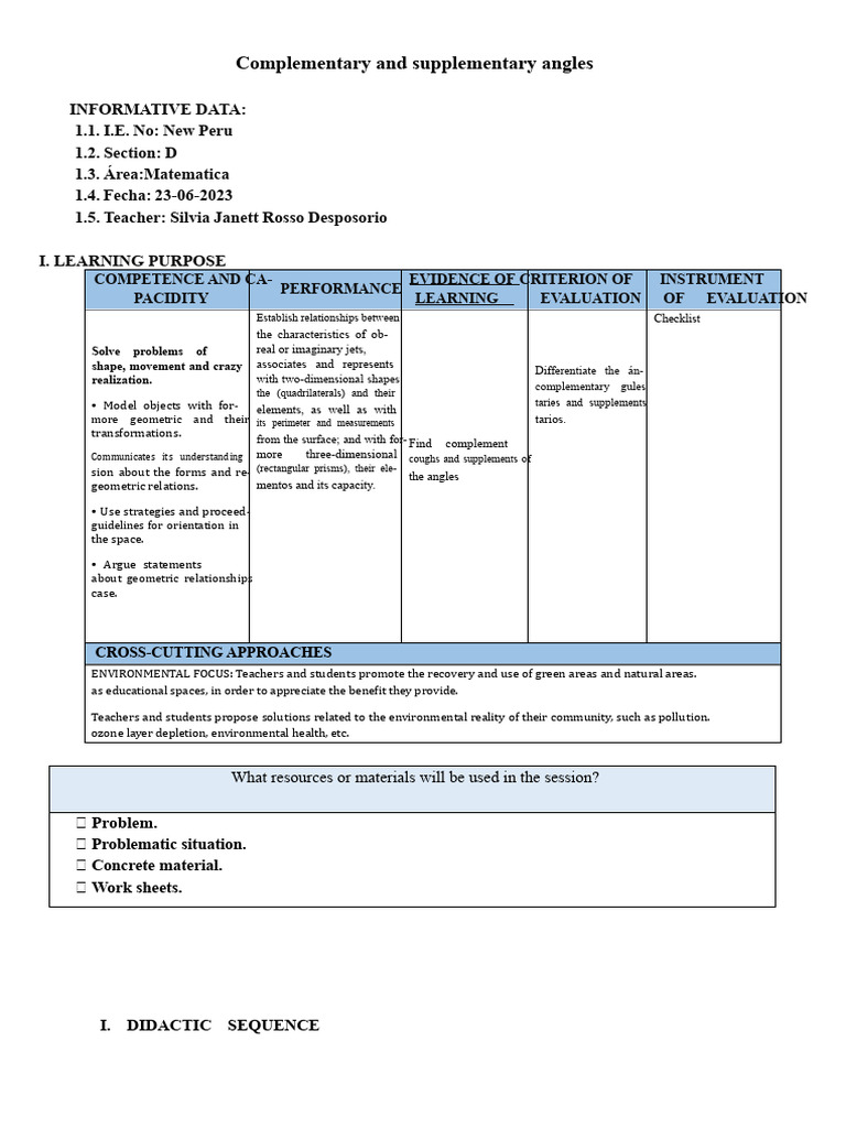 Friday 23-Mathematics. Complementary and Supplementary Angles | PDF ...