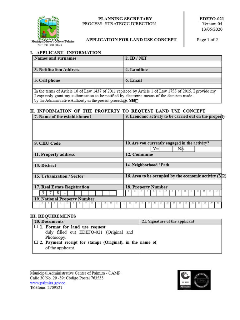 EDEFO-021 Land Use Application | PDF | Identity Document
