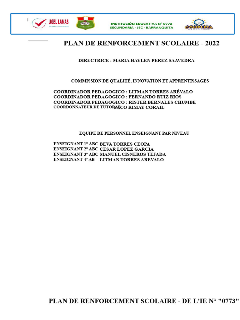 Plan de Renforcement Scolaire 2022 | PDF | Pédagogie | Apprentissage