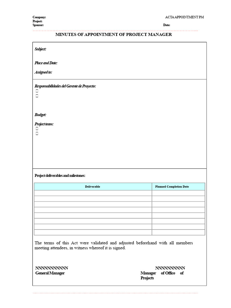 Project Manager Appointment Minutes | PDF