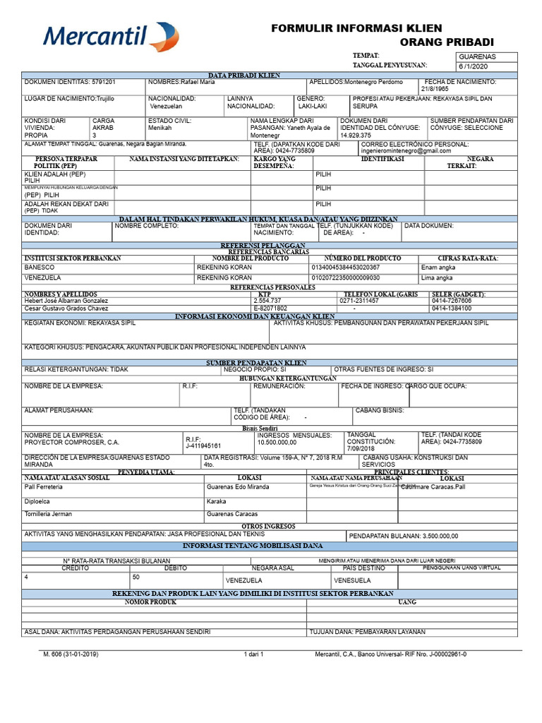 Formulir Informasi Pelanggan Perdagangan | PDF