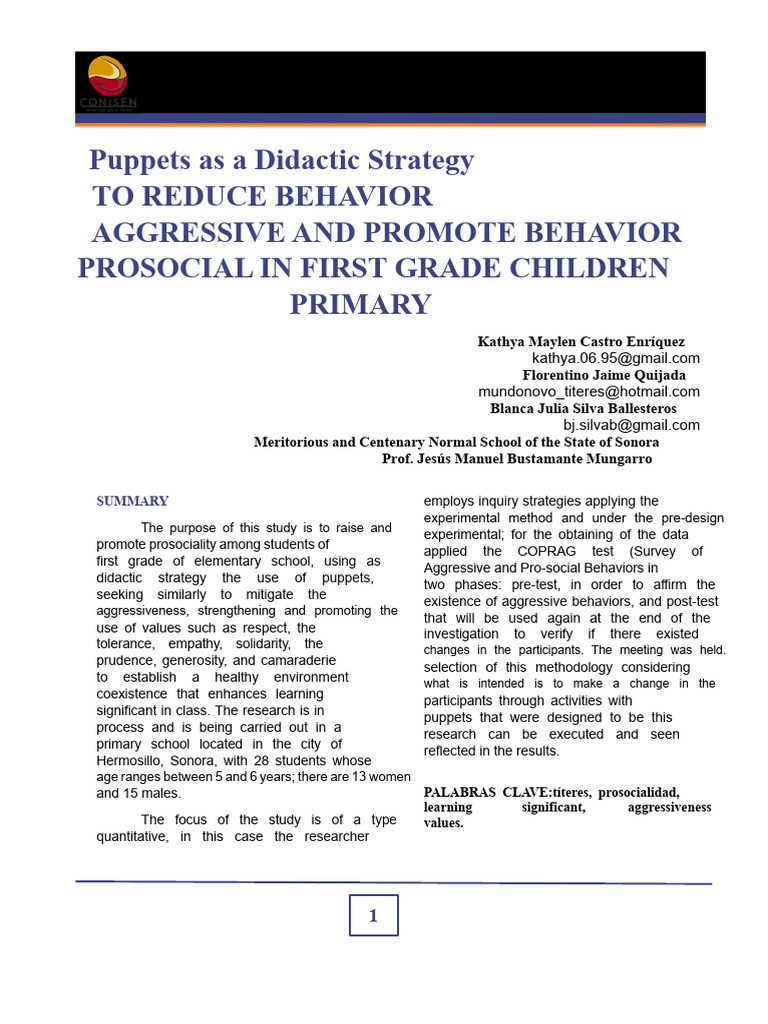 Puppets As A Didactic Strategy To Reduce Behavior Aggressive and ...