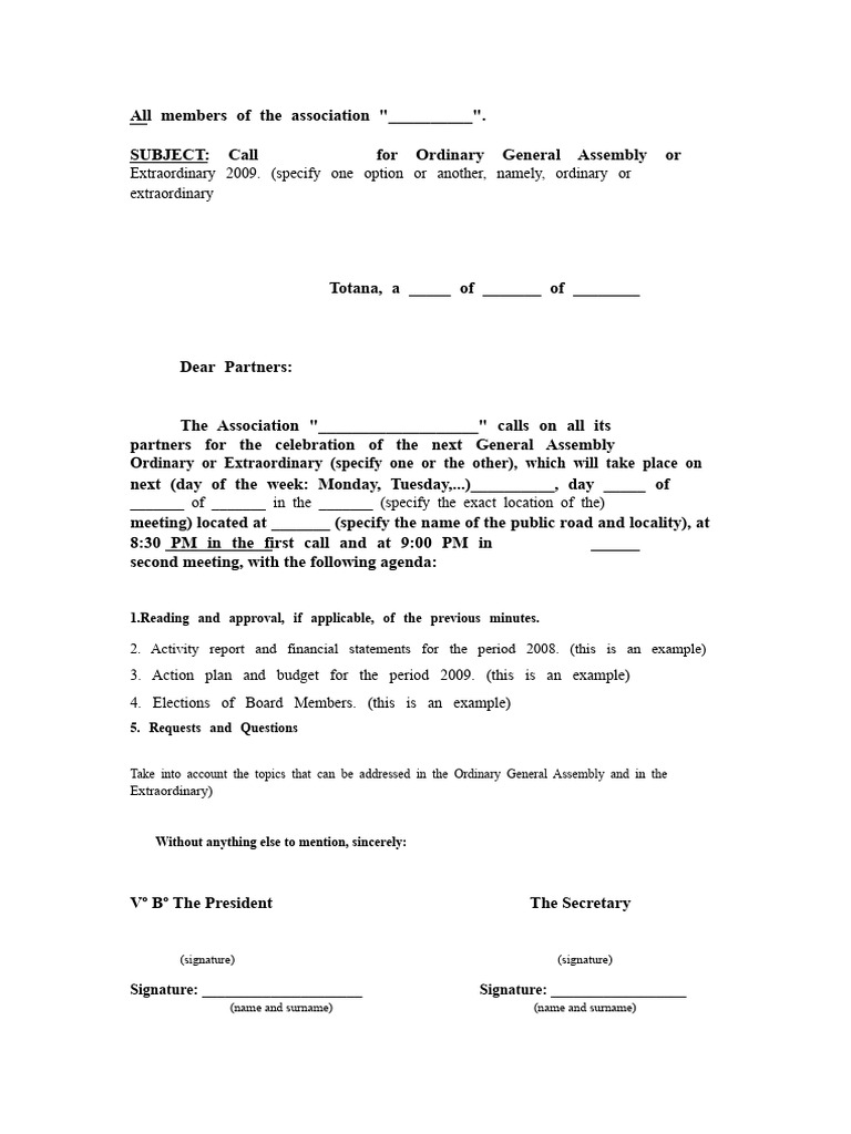 Model Call For General Assembly | PDF