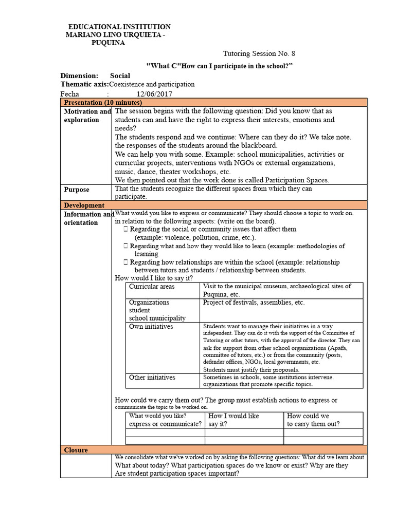 Tutorial Session 8 How Do I Participate in School | PDF | Cognition ...