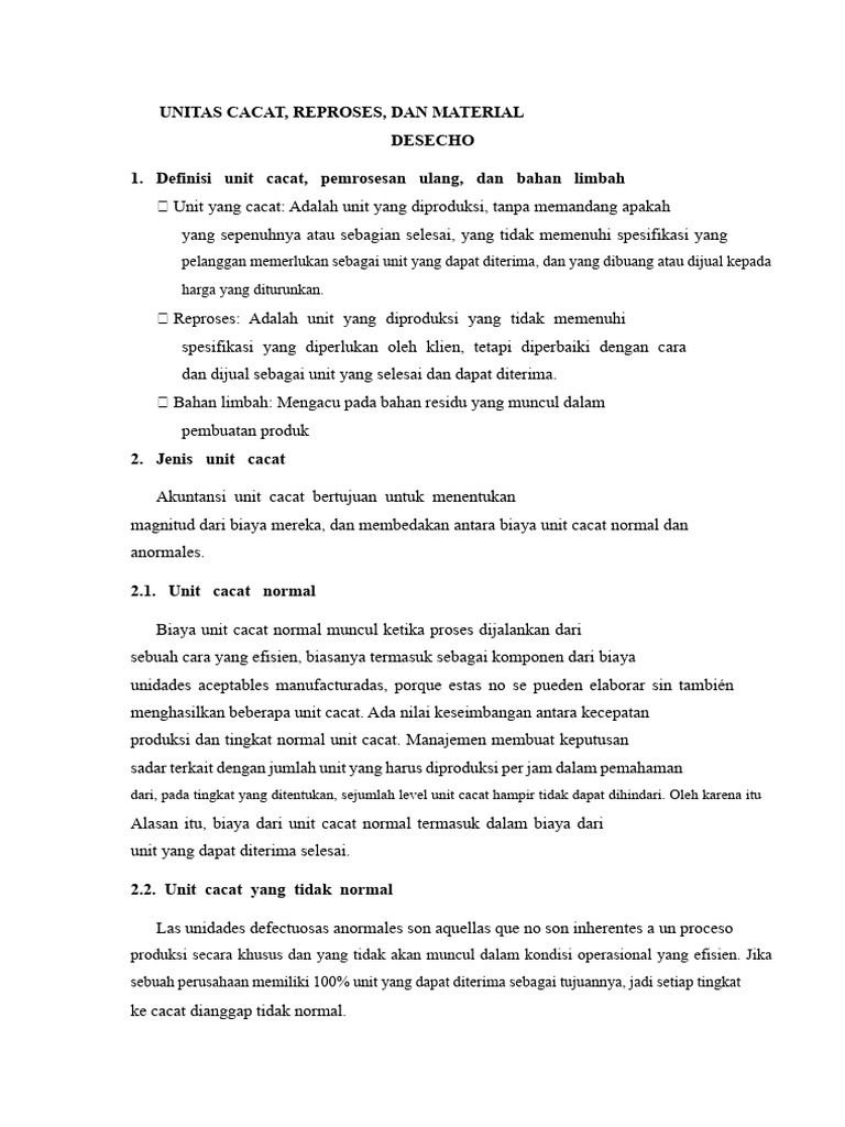 Pengelolaan Unit Cacat dan Reproses | PDF