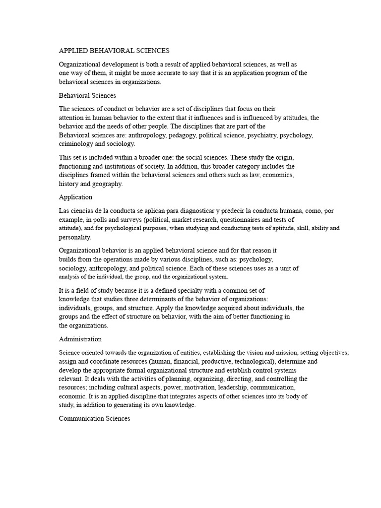 Applied Behavioral Sciences | PDF | Psychology | Science