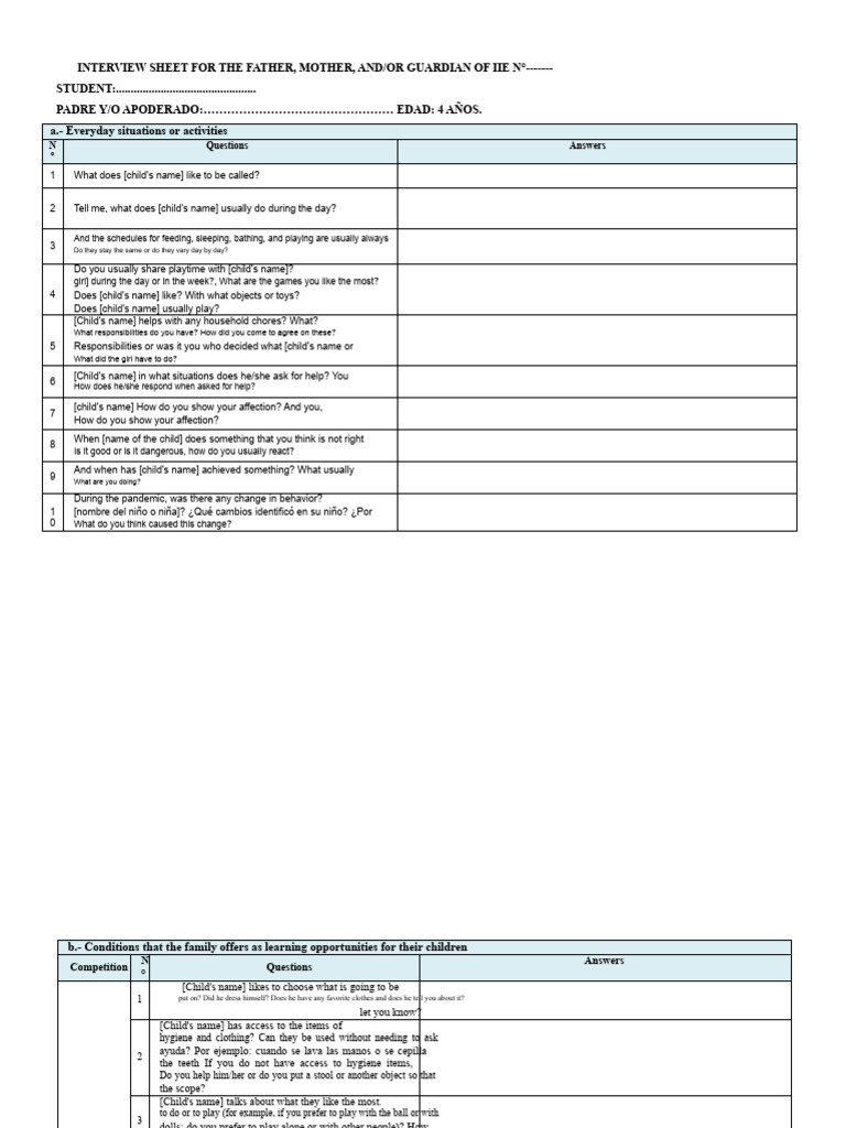 Child Development Interview Sheet | PDF | Curiosity | Learning