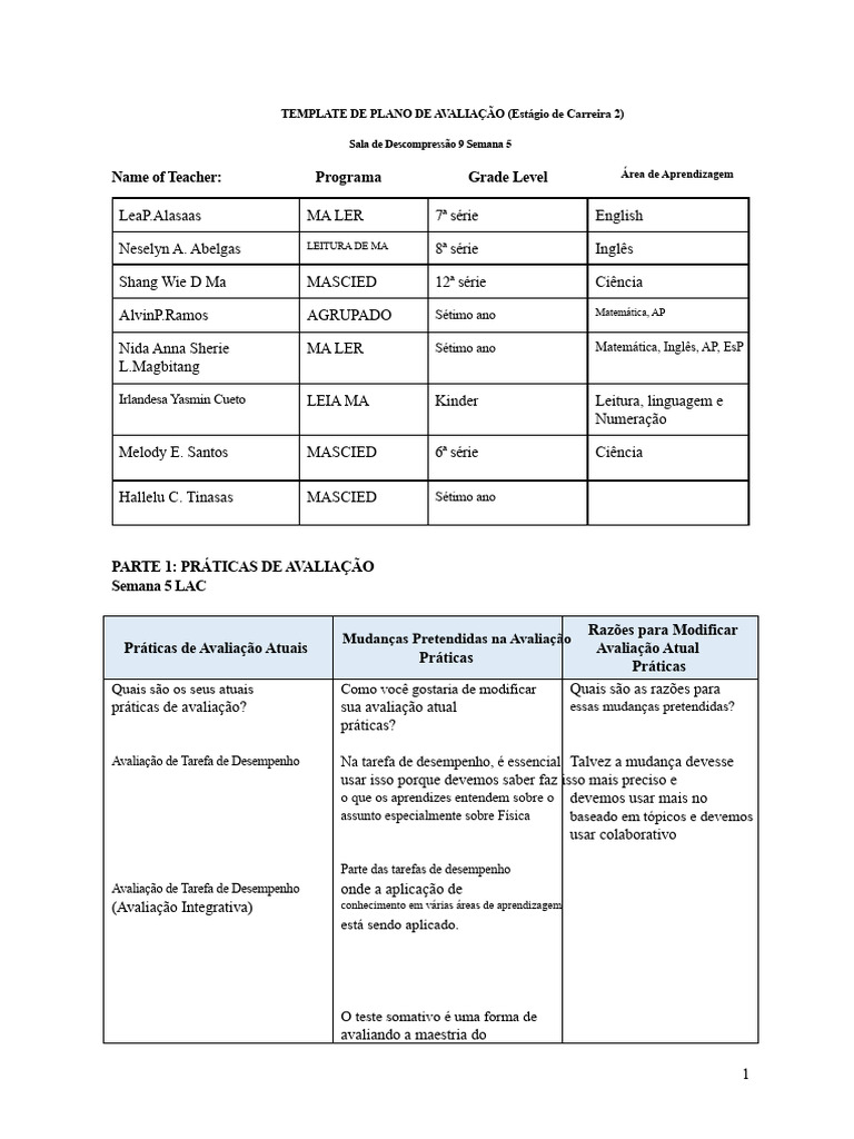 Plano de Avaliação Educacional Detalhado | PDF | Aprendizado | Ciência ...