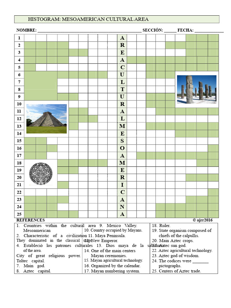 Crossword Mesoamerican Cultural Area in Blank | PDF | Mesoamerica ...