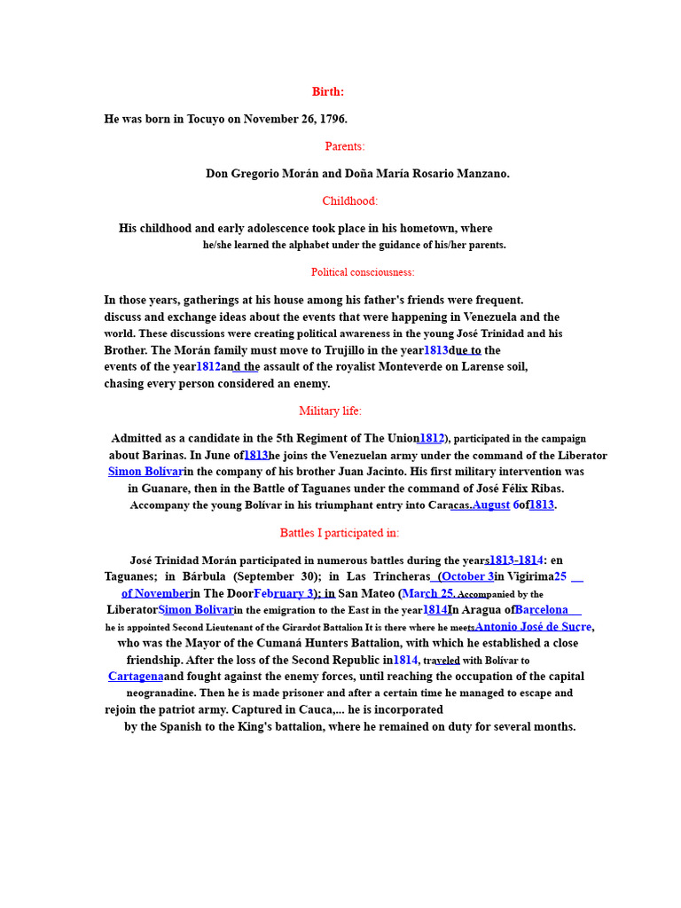 Biography of Jose Trinidad Moran | PDF | Conflicts | Military Operations