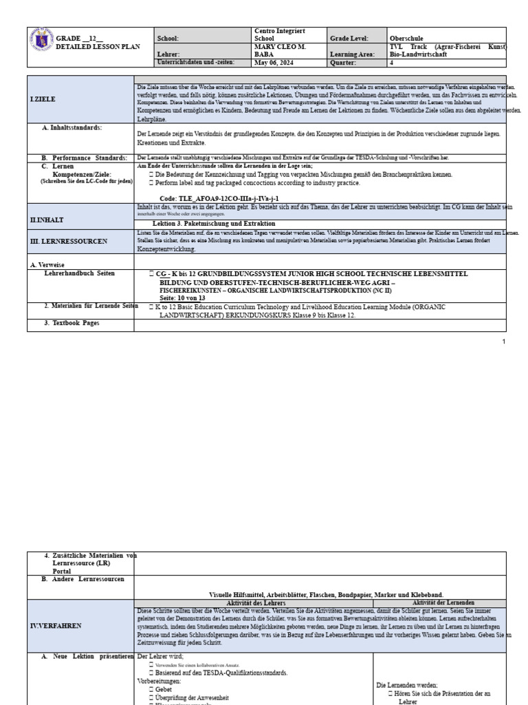 Ökologischer Landbau-NCII-SHS-DLP | PDF