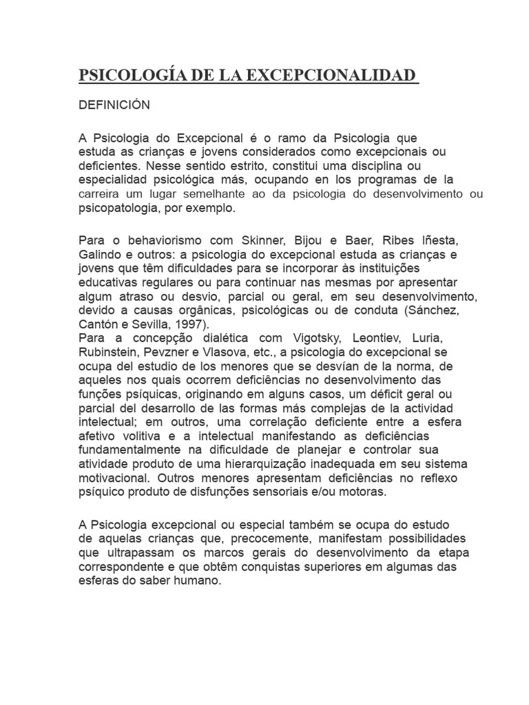Psicologia da Excepcionalidade | PDF | Educação Especial | Exclusão social