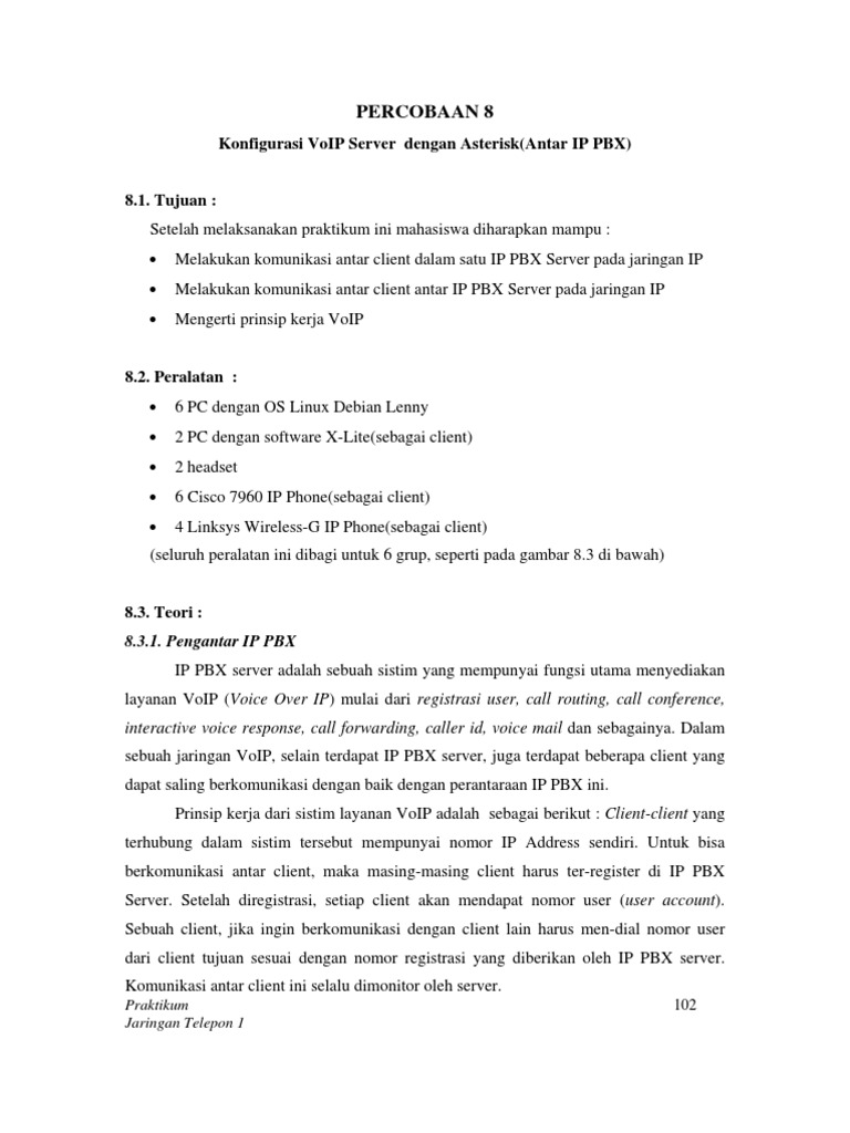 P8-Konfigurasi VoIP Server Dengan Asterisk - Antar IP PBX | PDF