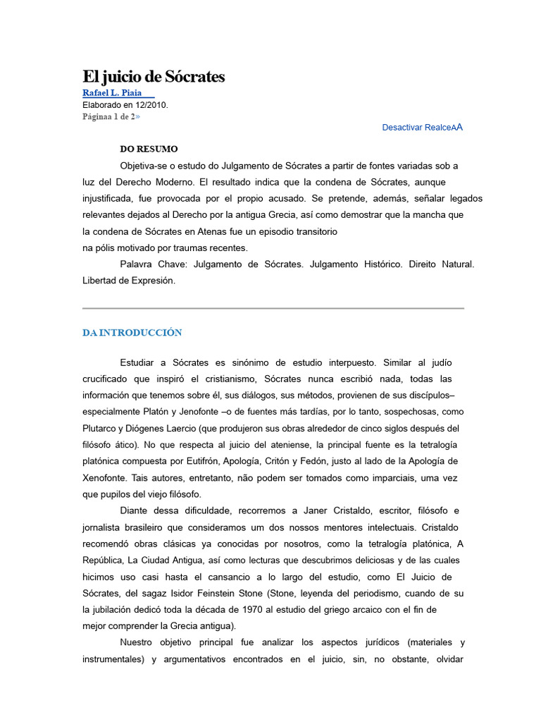 Análisis del Juicio de Sócrates y su Legado | PDF | Sócrates | Disculpa ...