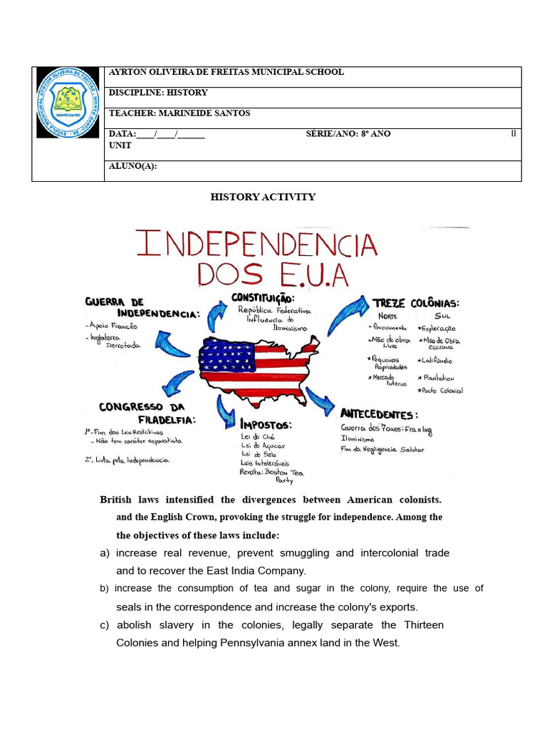 History Activity 8th Grade Formation of The USA | PDF | United States ...