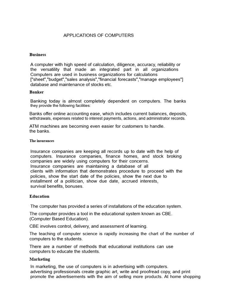 APPLICATIONS OF COMPUTERS | PDF | Banks | Insurance