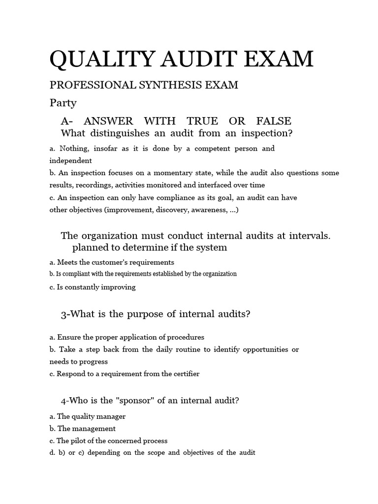 Quality Certification Audit Exam | PDF | Audit | Internal Audit