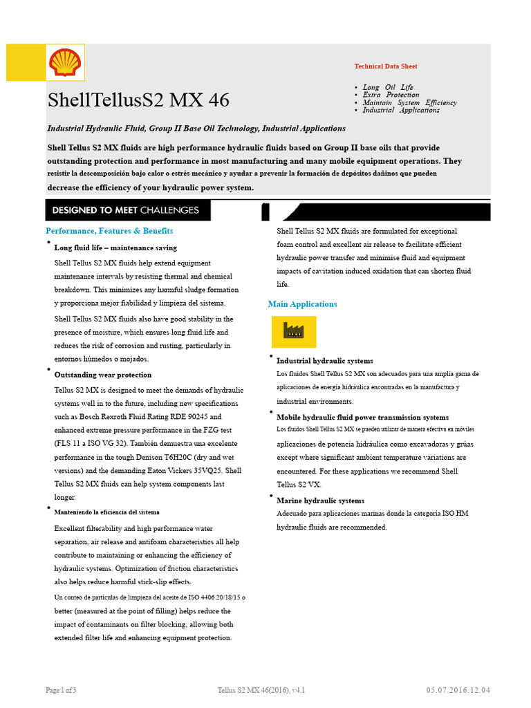 Shell Tellus S2 MX 46 Hydraulic Fluid | PDF | Mechanical Engineering ...