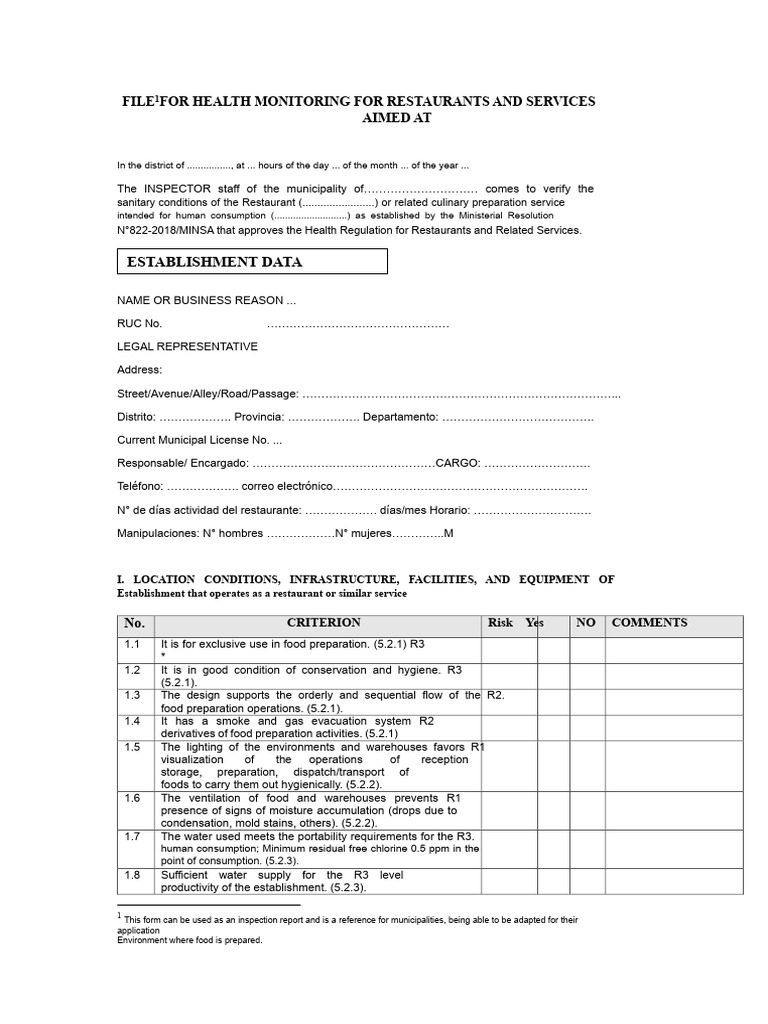 Health Surveillance Form for Restaurants and Related Services | PDF ...