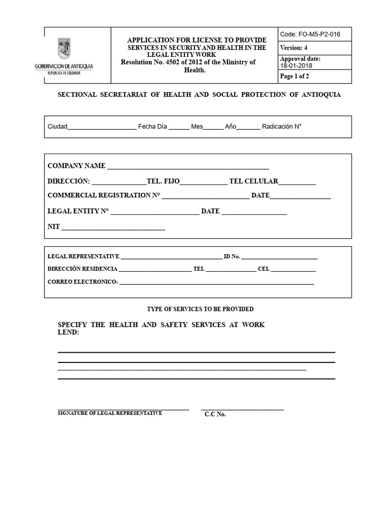 Application For License Legal Entity Safety and Health at Work | PDF ...