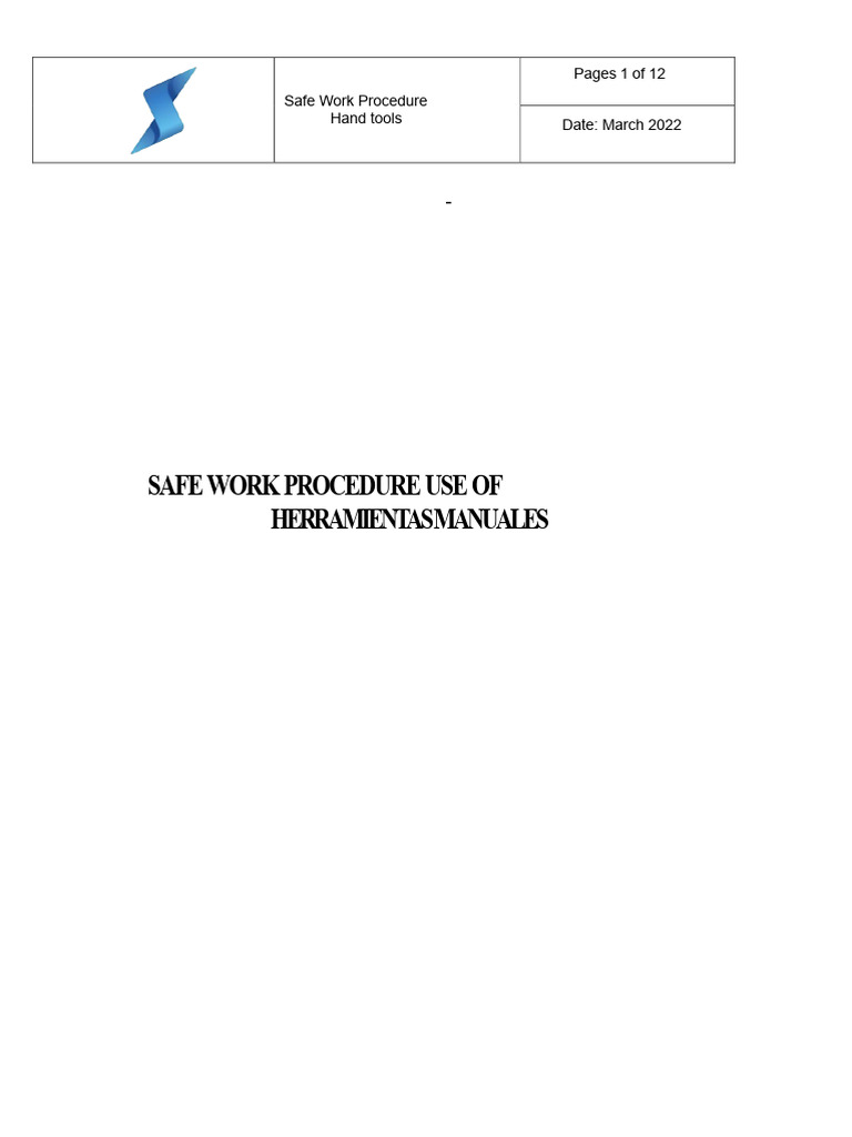 Safe Work Procedure For The Use of Hand Tools | PDF | Tools | Knife