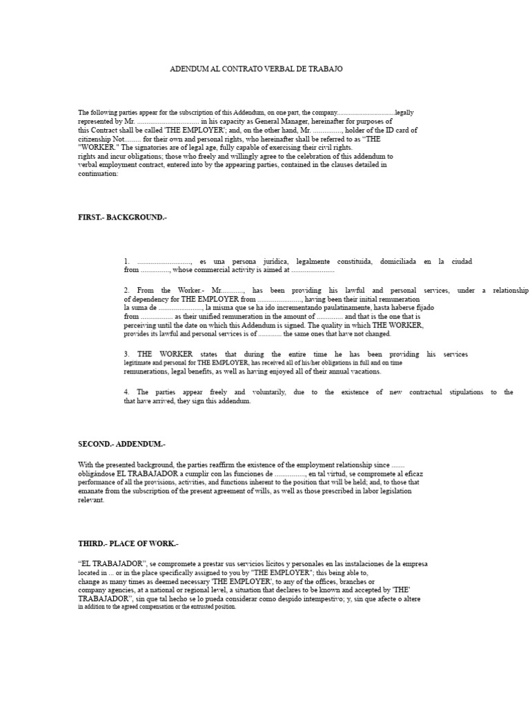 Addendum Model Employment Contract | PDF | Employment | Social Security ...