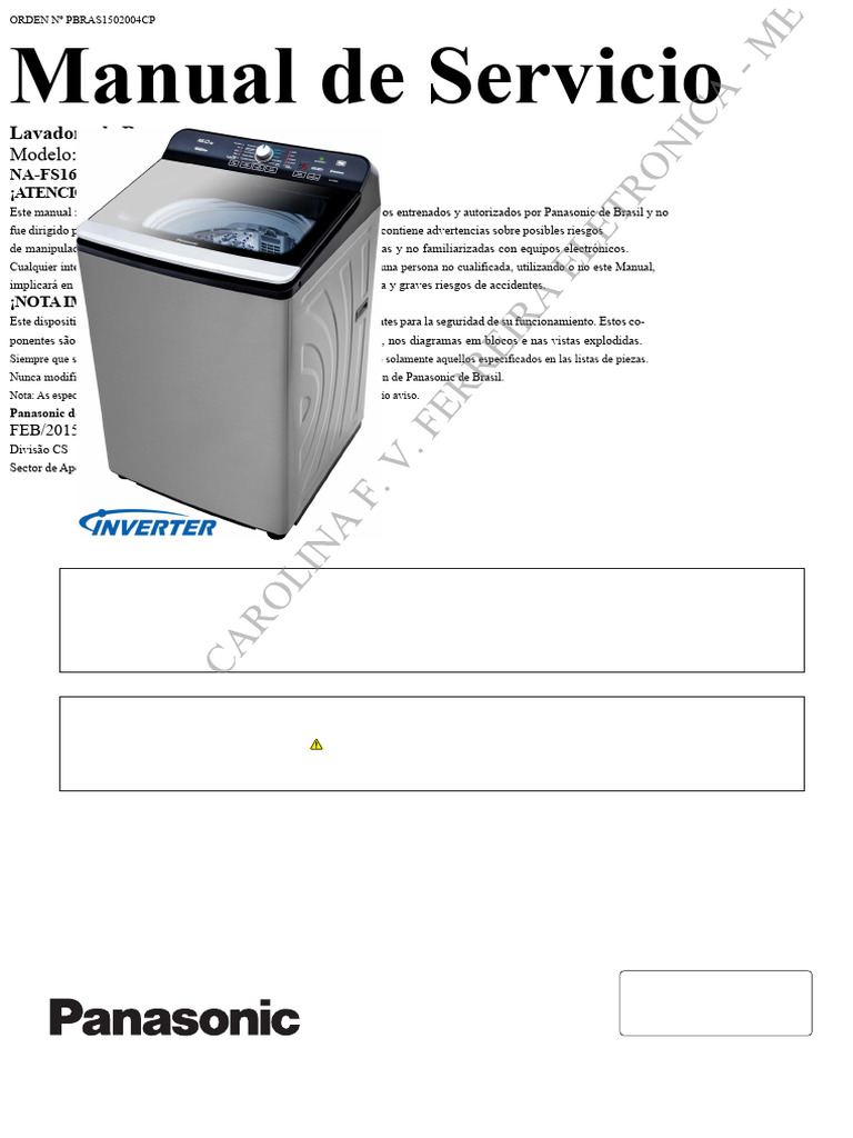 Manual de Servicio Lavadora NA-FS160P3X | PDF | Lavadora | Tornillo