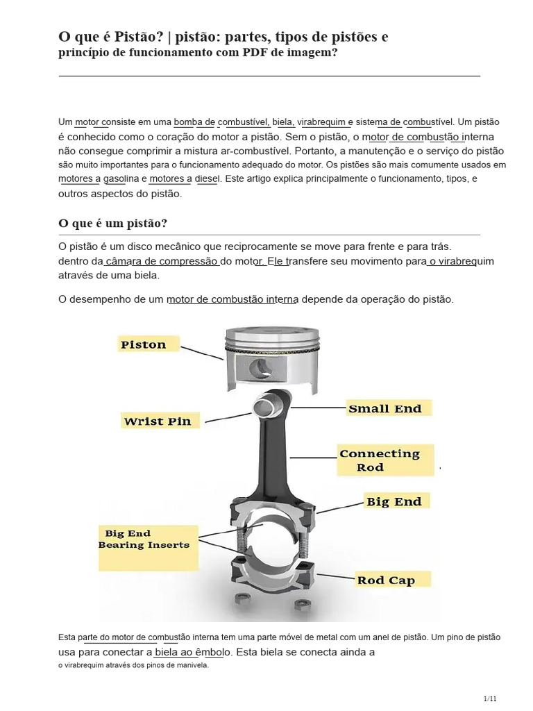 Funcionamento e Tipos de Pistões | PDF | Pistão | Motores