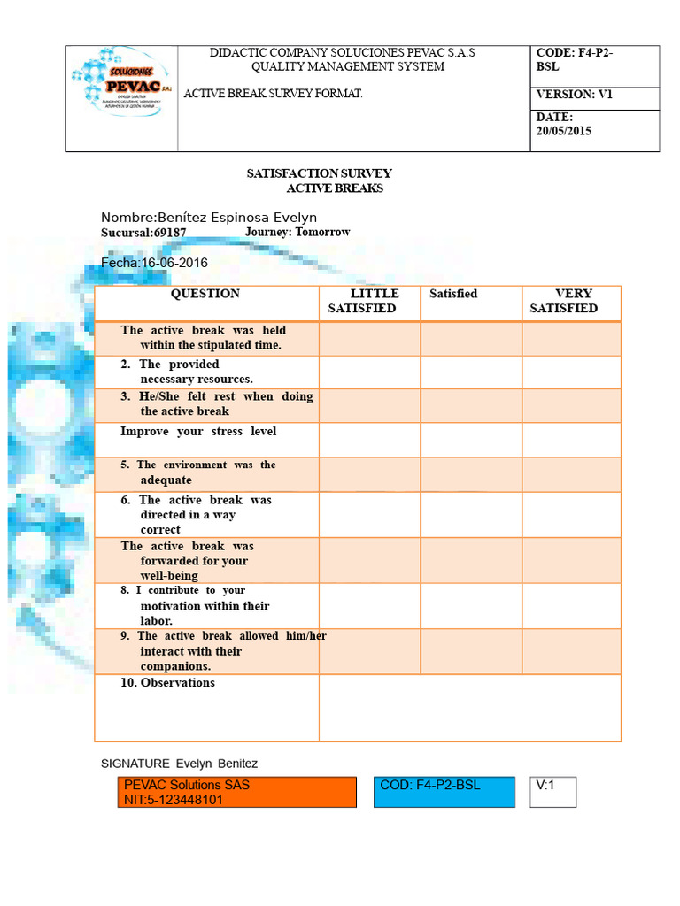 Satisfaction Survey Format Week 10 | PDF | Systems Thinking | Business ...