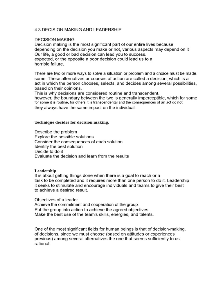 Decision Making and Leadership Insights | PDF | Decision Making ...