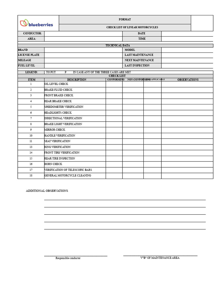 Linear Motorcycle Checklist | PDF