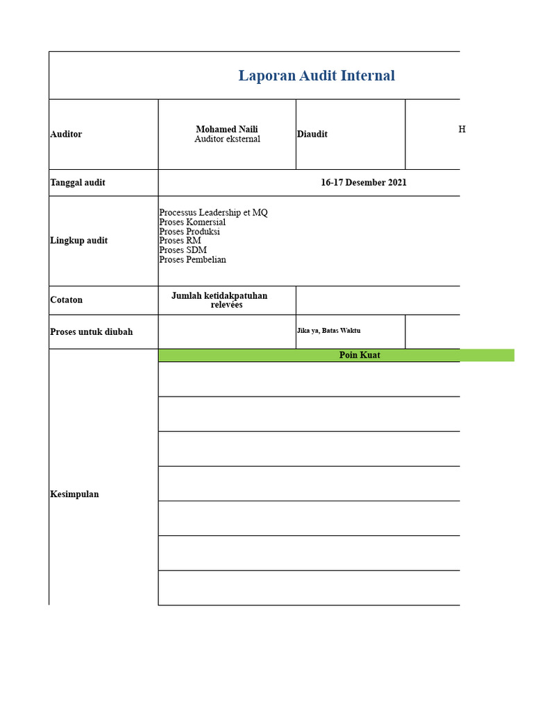 Daftar periksa audit internal EN 9100 v 2018 | PDF