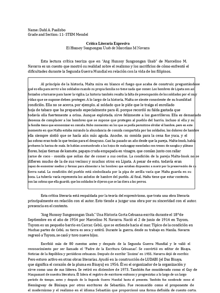 Crítica de "Ang Hunsoy Sungsongan Usab" | PDF