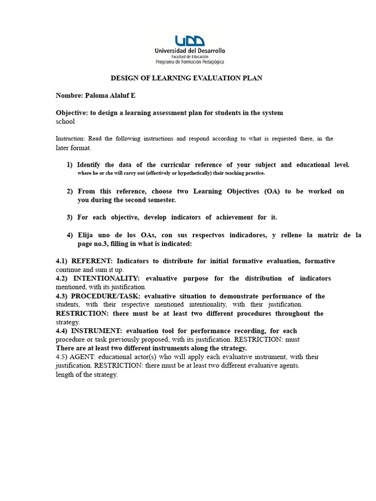 DESIGN OF LEARNING EVALUATION PLAN (1)-1 (1) | PDF | Curriculum ...