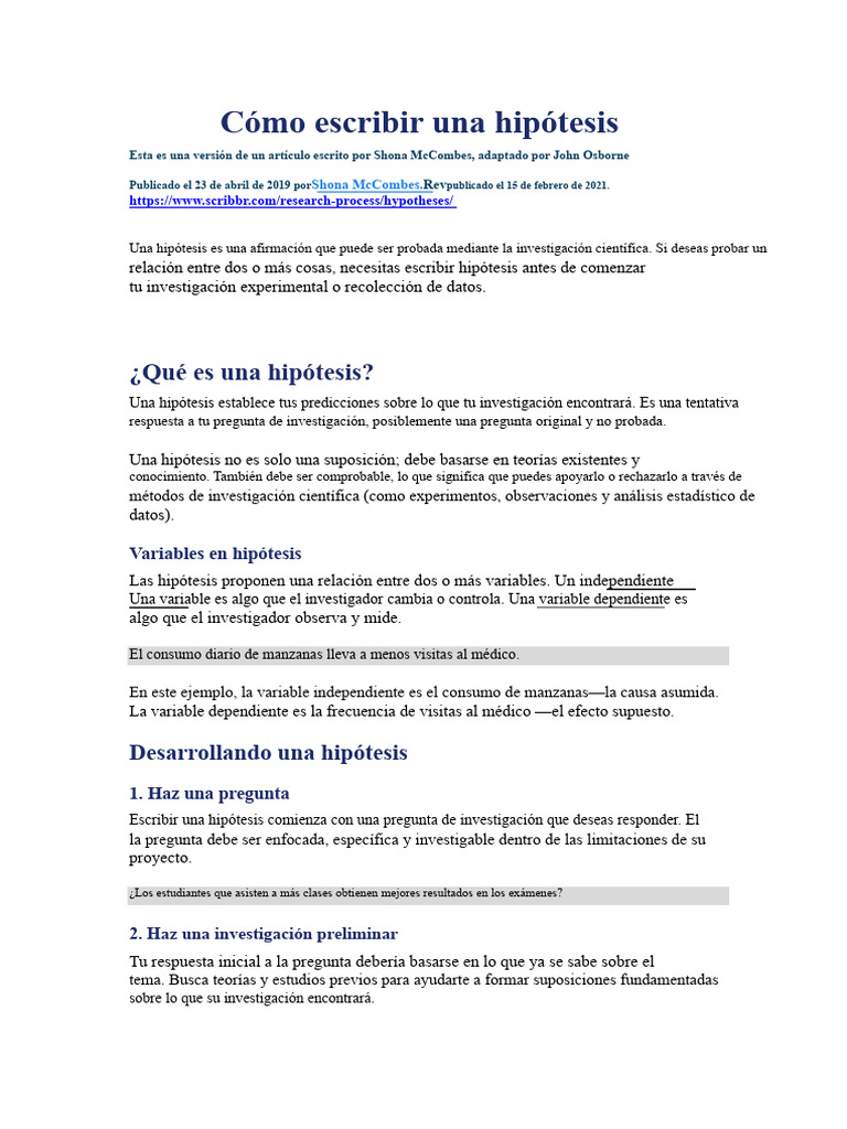 Cómo Escribir Una Hipótesis | PDF | Hipótesis | Método científico