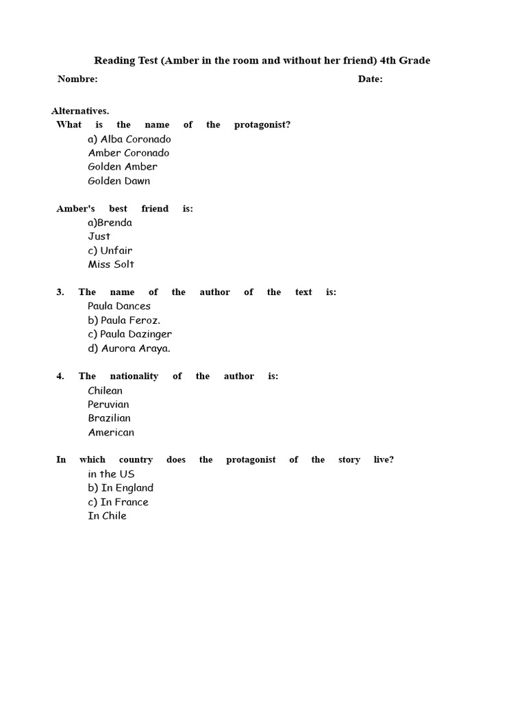 4th Grade Reading Test: Ámbar's Story | PDF