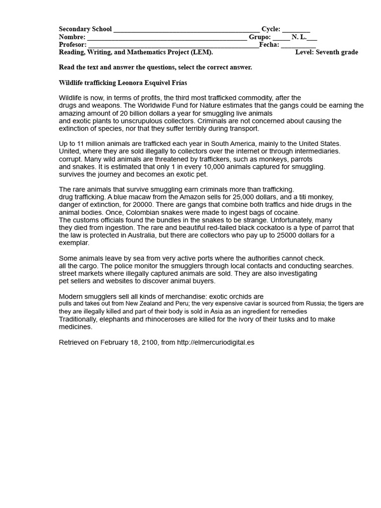 Text 1 Wildlife Trafficking Leonora Esquivel Frias C | PDF | Smuggling ...