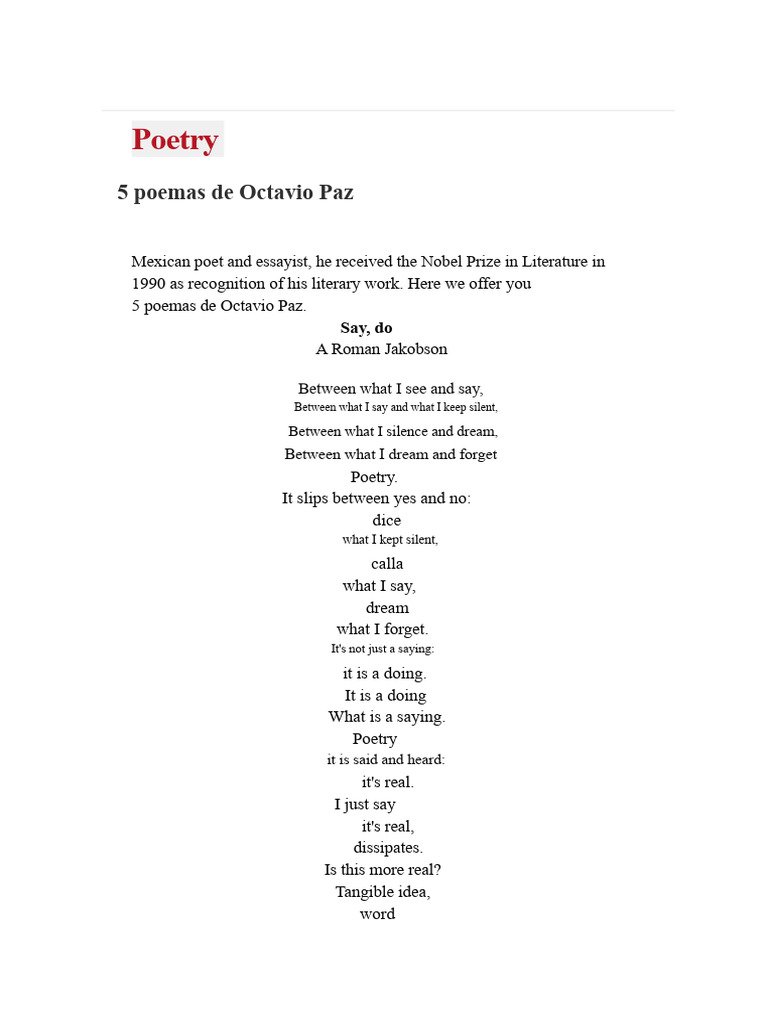 Poems by Octavio Paz | PDF | Poetry | Writing
