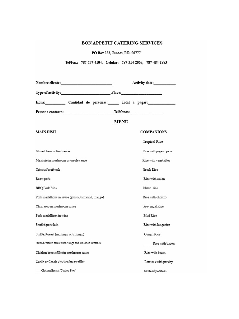 Bon Appetit (Menu) | PDF | Salad | Bacon
