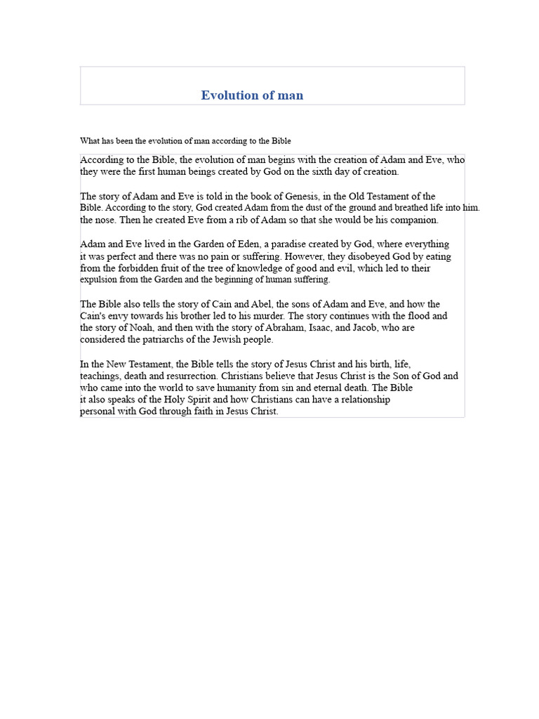 Evolution of Man According To The Bible | PDF