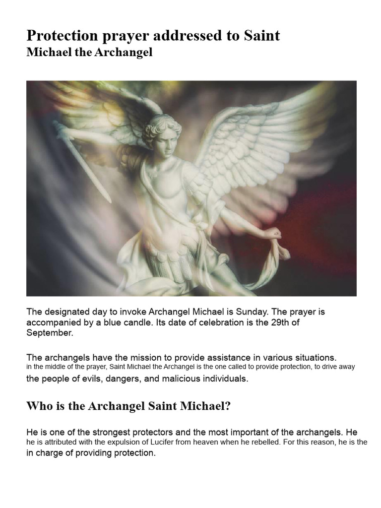 Prayer of Protection Addressed To Saint Michael The Archangel | PDF ...